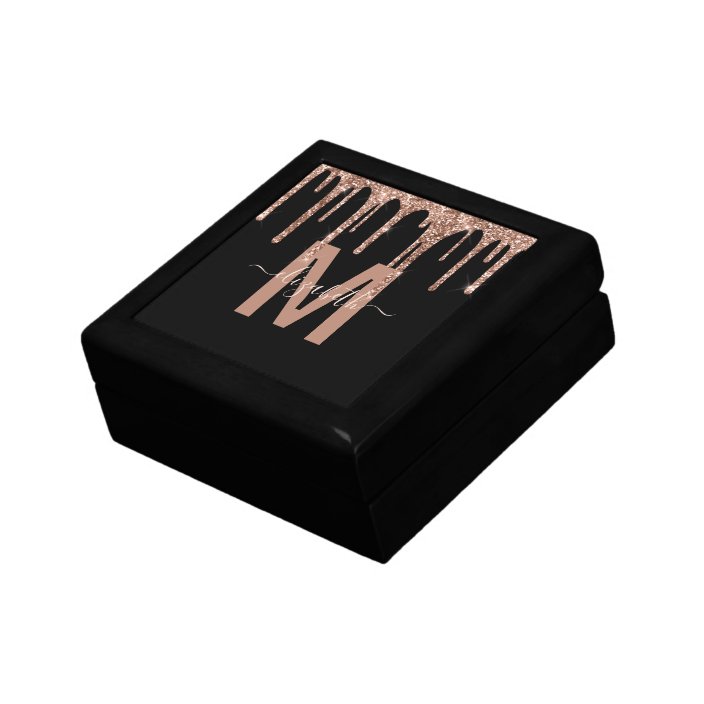 Chic Rose Gold Dripping Glitter Monogram Name Gift Box | Zazzle.com