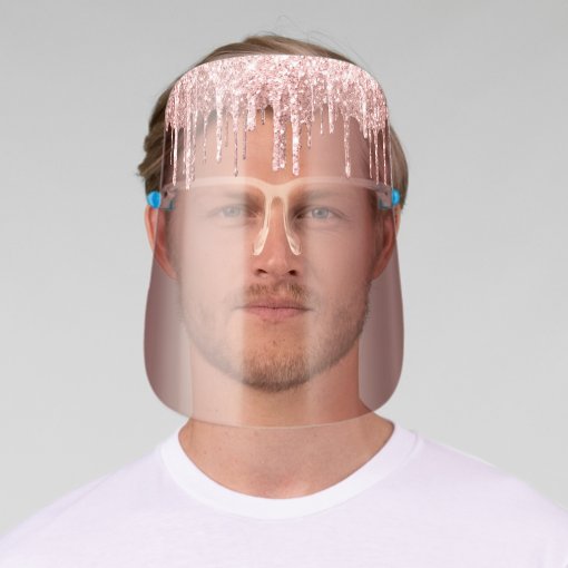 Chic Rose Gold Dripping Glitter Sparkles Girly Face Shield | Zazzle