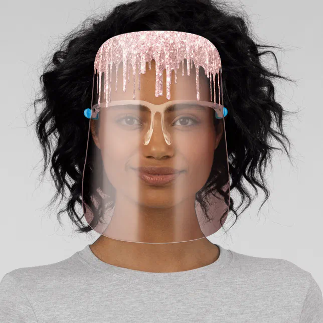 Chic Rose Gold Dripping Glitter Sparkles Girly Face Shield | Zazzle