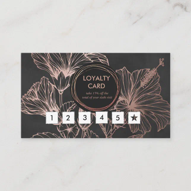 Chic Rose Gold Floral Loyalty Card | Zazzle