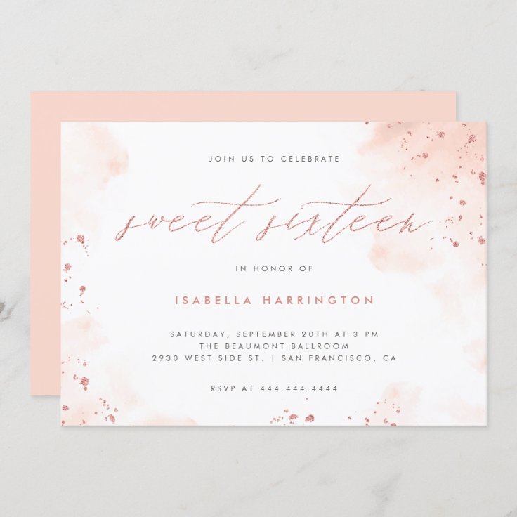 Chic Rose Gold Glitter Blush Pink Ombre Sweet 16 Invitation Zazzle