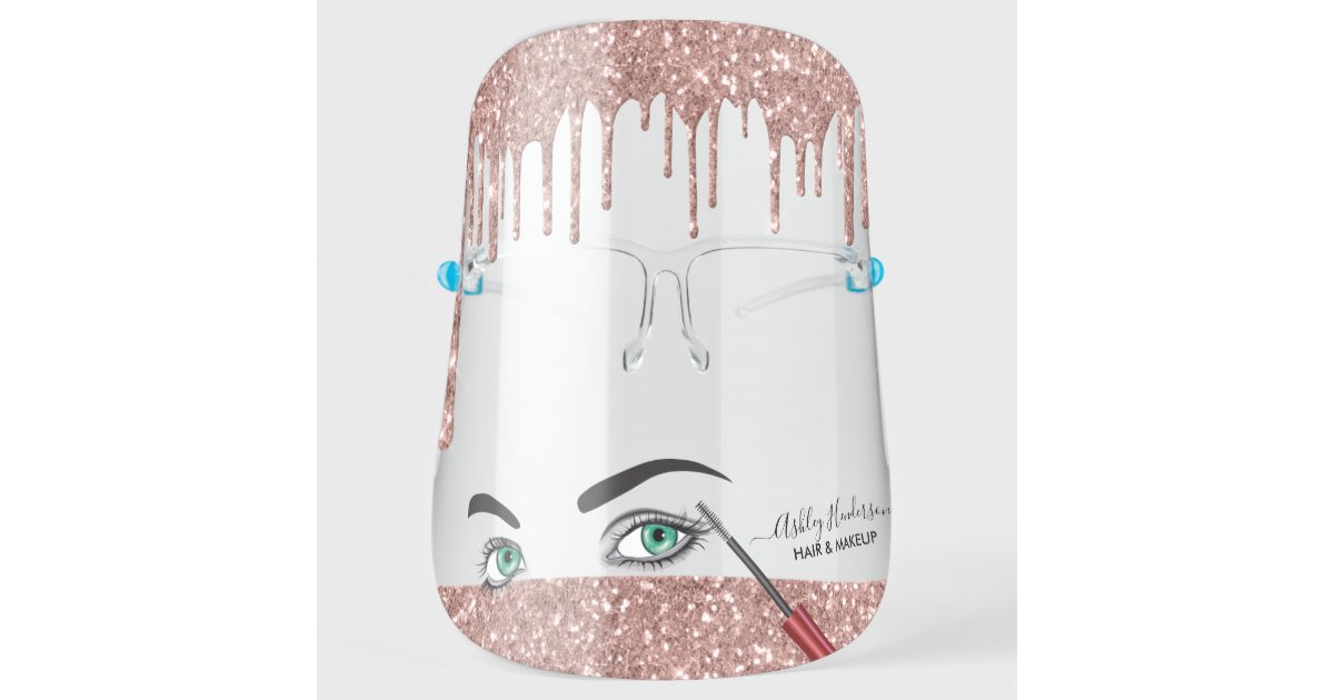 Chic Rose Gold Glitter Drips Face Shield | Zazzle