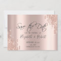 Chic Rose Gold Glitter Drips Save The Date | Zazzle