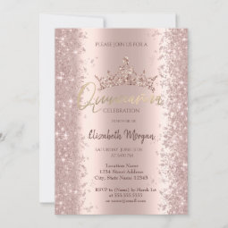 Chic Rose Gold Glitter Dust Crown Quinceañera Invitation | Zazzle