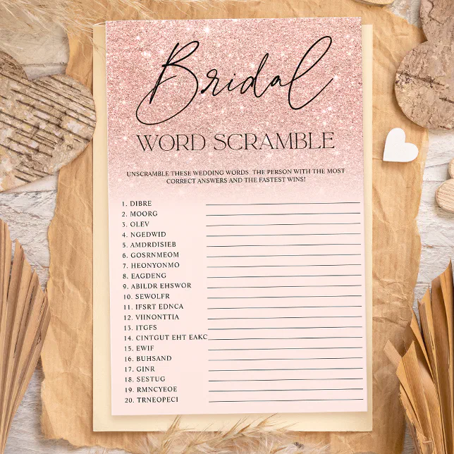 Chic rose gold glitter ombre pink Bridal scramble | Zazzle