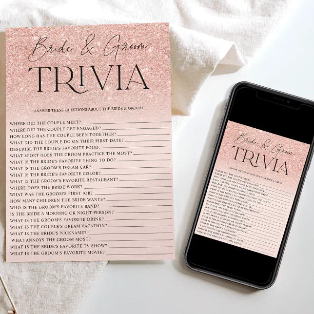 Chic rose gold glitter ombre pink Bridal trivia Invitation | Zazzle