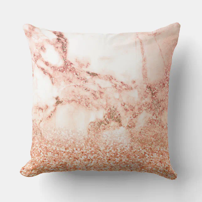 Chic rose gold glitter ombre pink glitter marble throw pillow | Zazzle