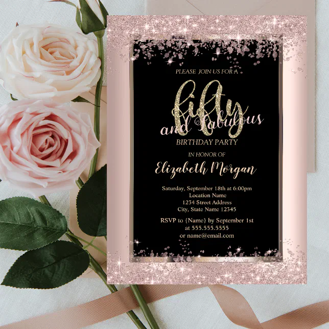 Chic Rose Gold Glitter Sparkles 50th Birthday Invitation | Zazzle