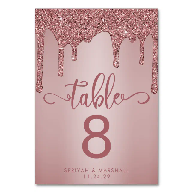 Chic Rose Gold Glitter Wedding Table Number | Zazzle