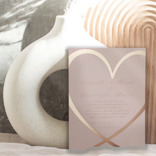 Chic Rose Gold Heart Wedding Foil Invitation | Zazzle