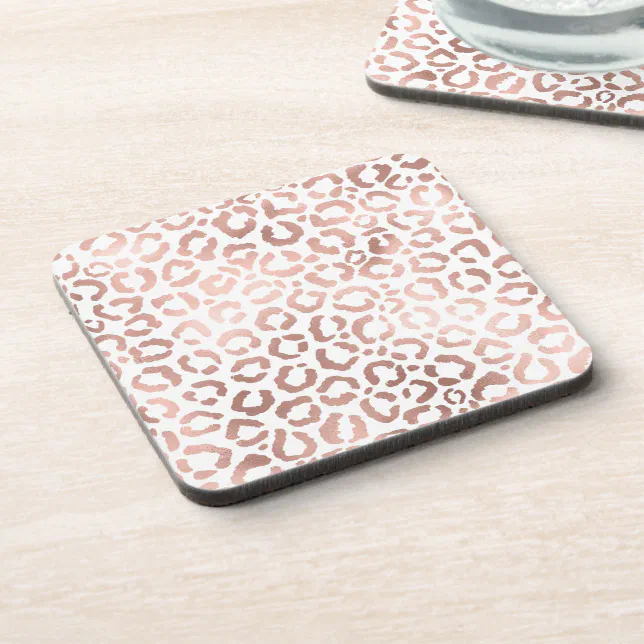 Chic Rose Gold Leopard Cheetah Animal Print Beverage Coaster | Zazzle