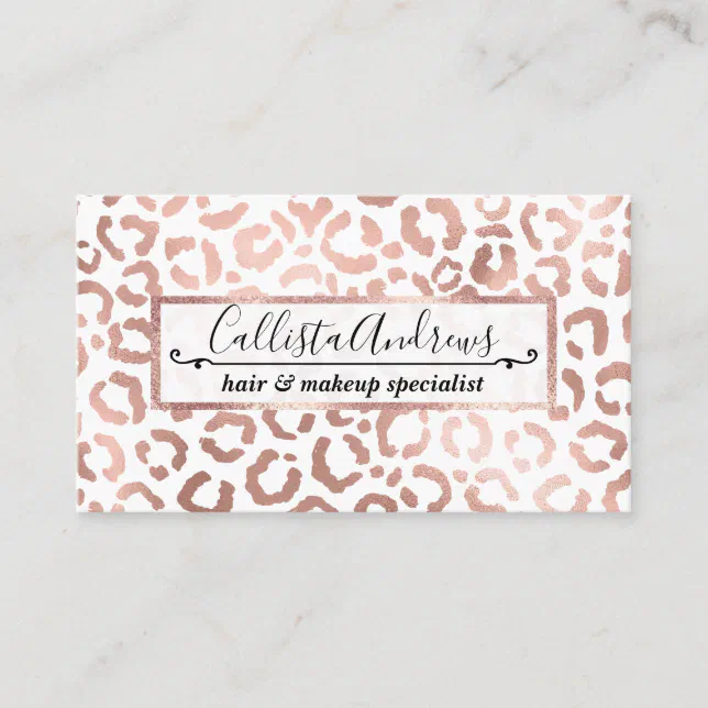 Chic Rose Gold Leopard Cheetah Animal Print Business Card | Zazzle