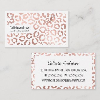 Chic Rose Gold Leopard Cheetah Animal Print Business Card | Zazzle