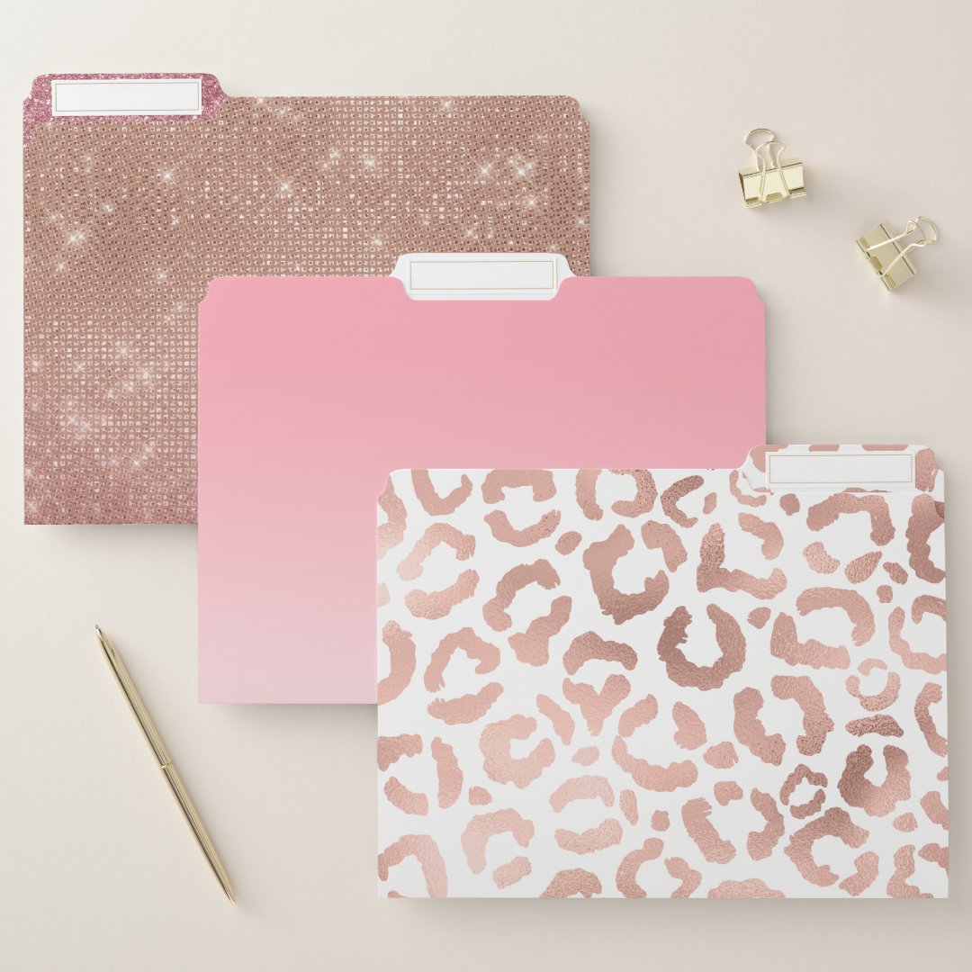 Chic Rose Gold Leopard Cheetah Animal Print File Folder | Zazzle