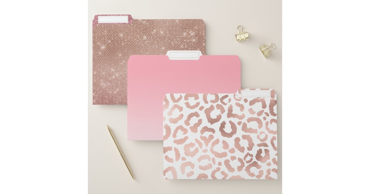 Chic Rose Gold Leopard Cheetah Animal Print File Folder | Zazzle