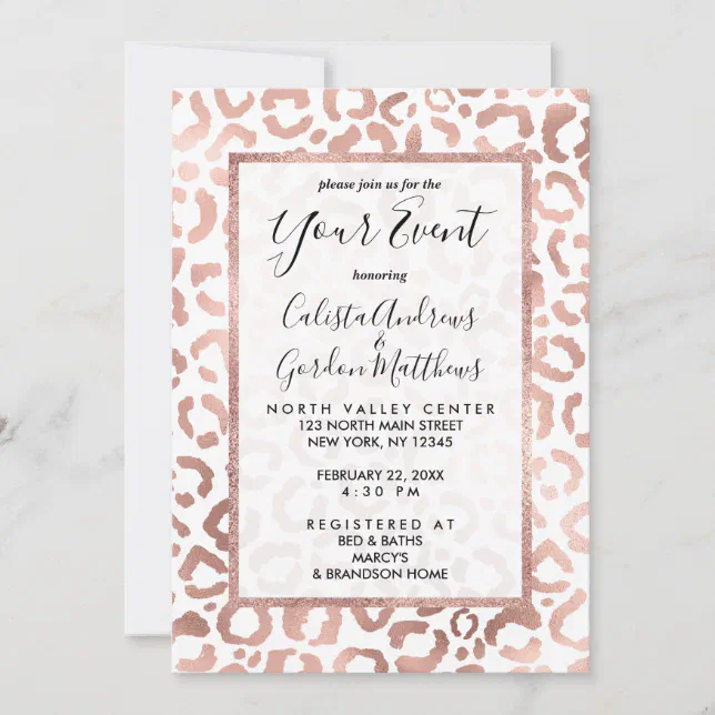 Chic Rose Gold Leopard Cheetah Animal Print Invitation | Zazzle