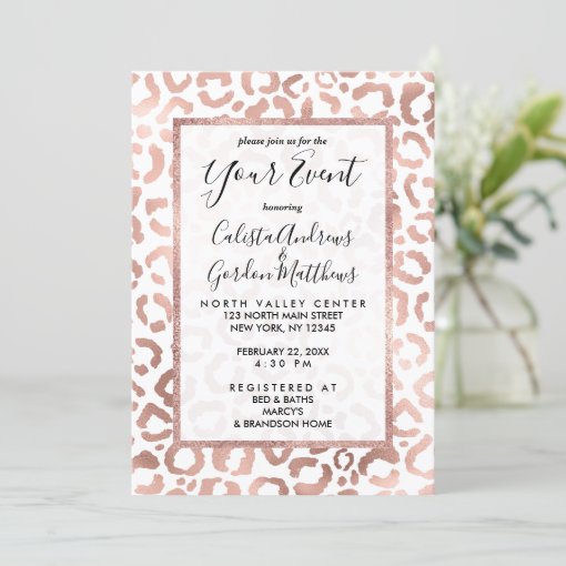 Chic Rose Gold Leopard Cheetah Animal Print Invitation | Zazzle