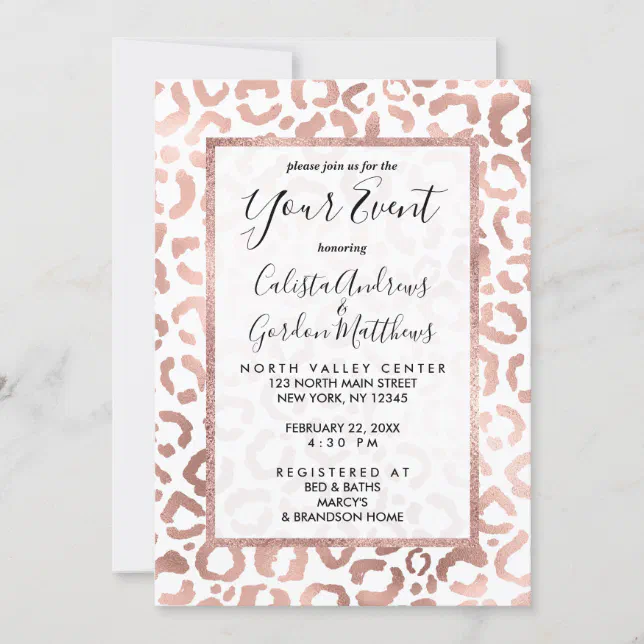 Chic Rose Gold Leopard Cheetah Animal Print Invitation | Zazzle