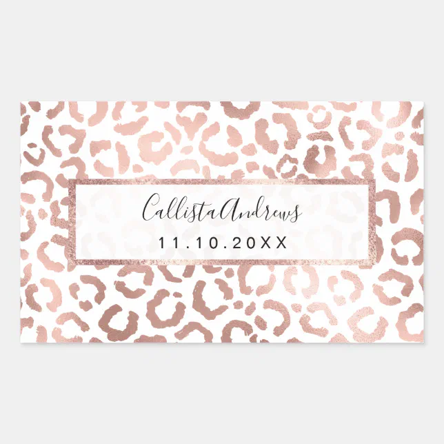 Chic Rose Gold Leopard Cheetah Animal Print Rectangular Sticker | Zazzle