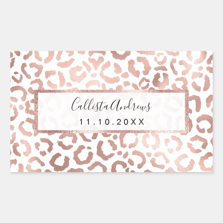 Chic Rose Gold Leopard Cheetah Animal Print Rectangular Sticker | Zazzle