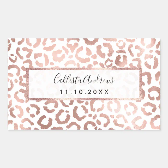 Chic Rose Gold Leopard Cheetah Animal Print Rectangular Sticker | Zazzle