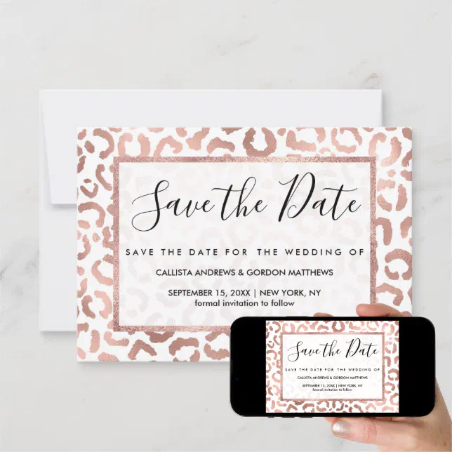 Chic Rose Gold Leopard Cheetah Animal Print Save The Date | Zazzle