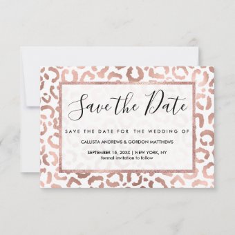 Chic Rose Gold Leopard Cheetah Animal Print Save The Date | Zazzle