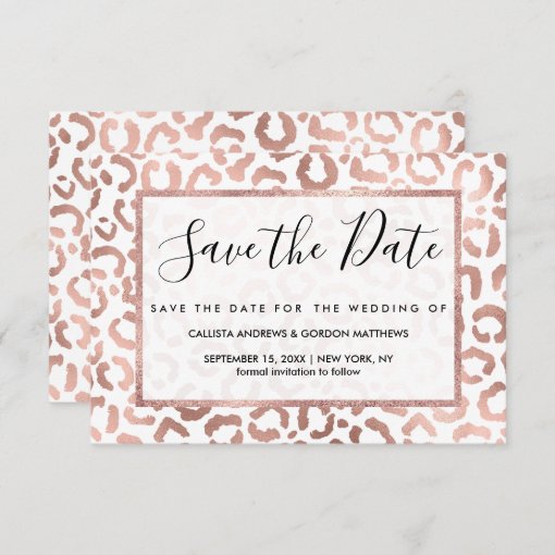 Chic Rose Gold Leopard Cheetah Animal Print Save The Date | Zazzle