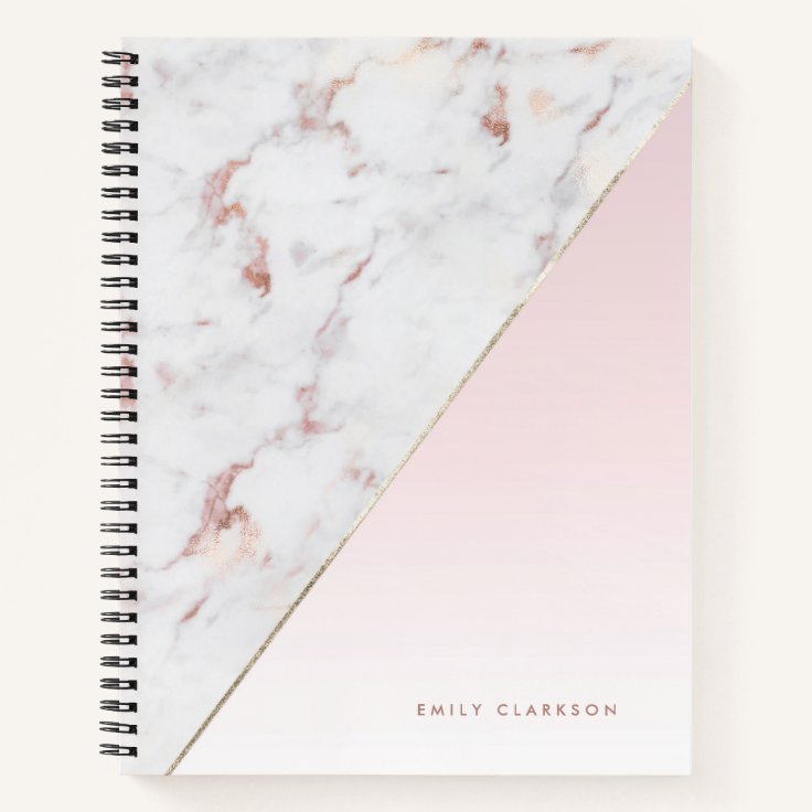 Chic Rose Gold Marble Blush Personalized Notebook | Zazzle
