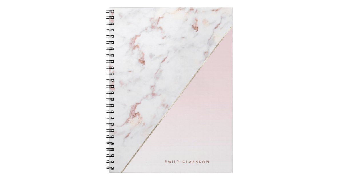 Chic Rose Gold Marble Blush Personalized Notebook | Zazzle