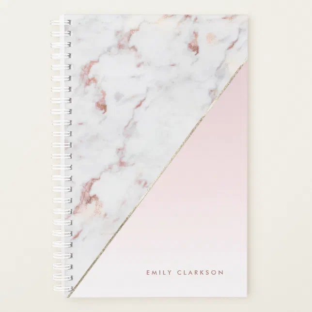 Chic Rose Gold Marble Blush Personalized Planner | Zazzle
