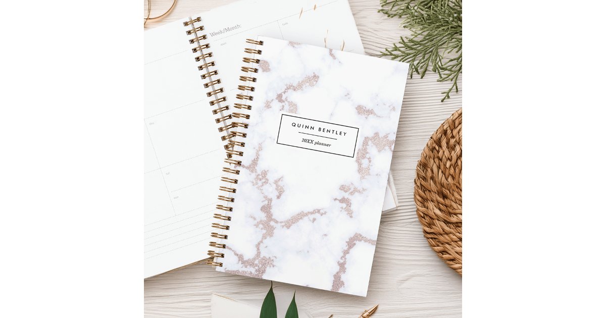 Chic Rose Gold Marble Personalized Planner | Zazzle
