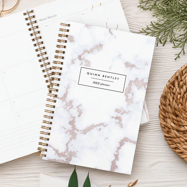 Chic Rose Gold Marble Personalized Planner | Zazzle