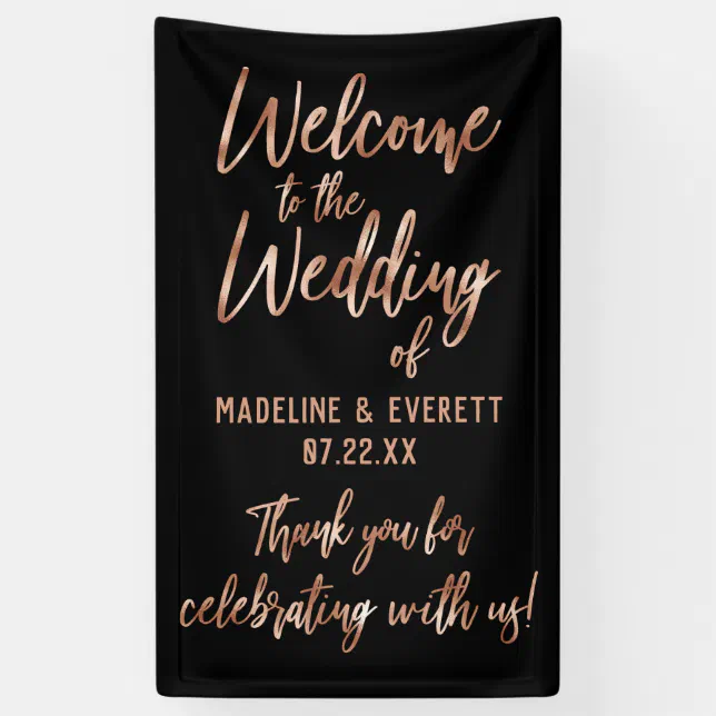 Chic Rose Gold Modern Typography Wedding Welcome Banner | Zazzle