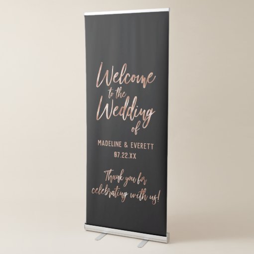 Chic Rose Gold Modern Typography Wedding Welcome Retractable Banner ...