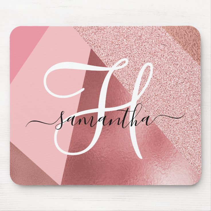Chic Rose Gold Monogram Mouse Pad | Zazzle