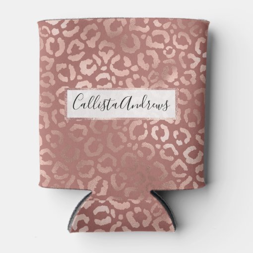 Chic Rose Gold Pink Leopard Cheetah Animal Print Can Cooler | Zazzle
