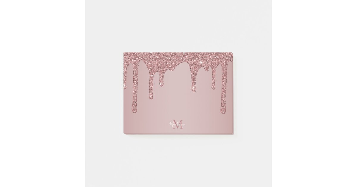 Chic Rose Gold Sparkle Glitter Drips Monogram Post-it Notes | Zazzle