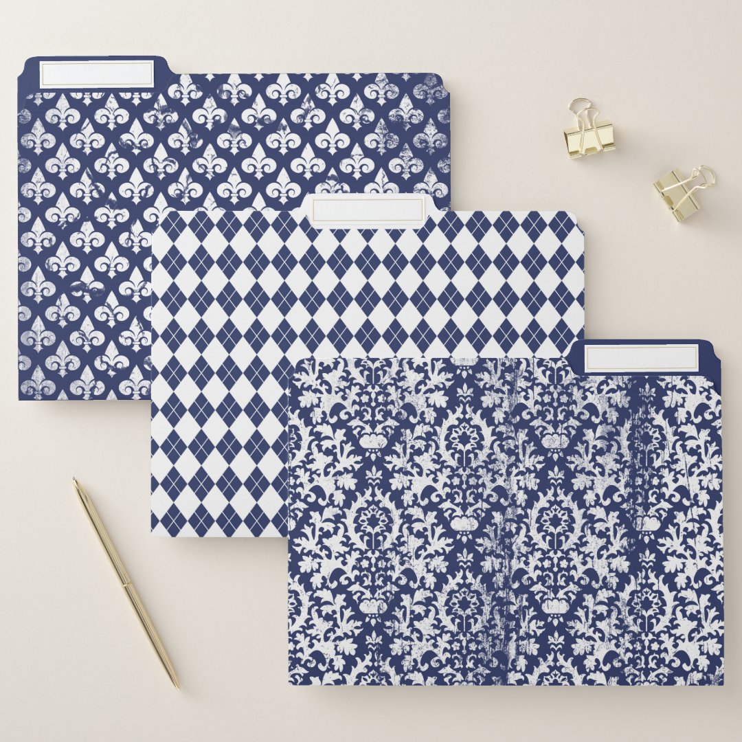 Chic Royal Blue & White Modern Pattern File Folder | Zazzle