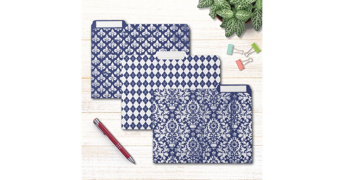 Chic Royal Blue & White Modern Pattern File Folder | Zazzle