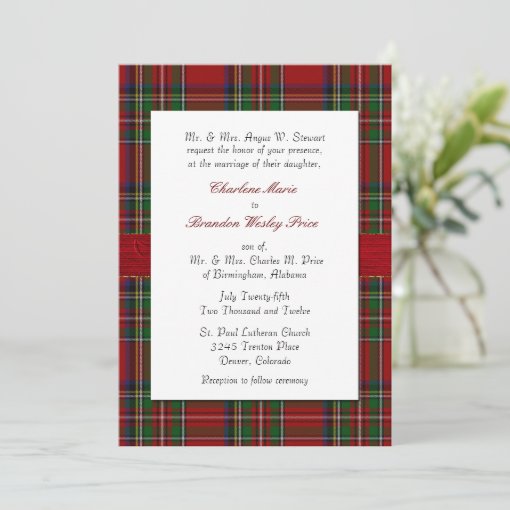 Chic Royal Stewart Plaid Wedding Invitation | Zazzle
