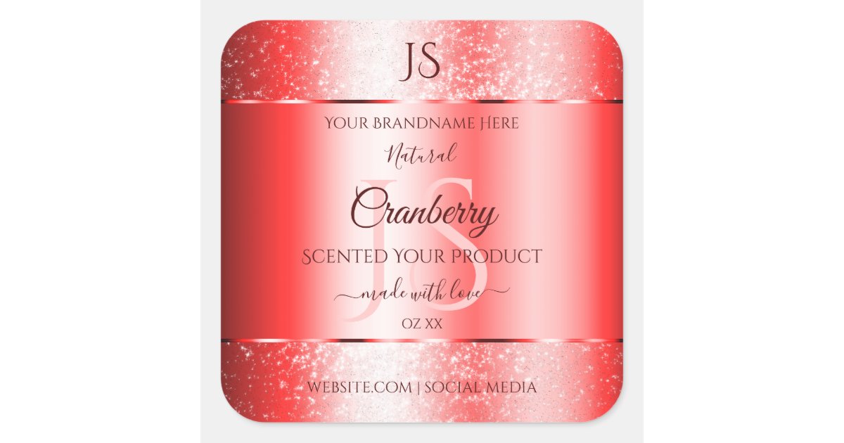 Chic Ruby Red Soft Glitter Product Labels Monogram | Zazzle