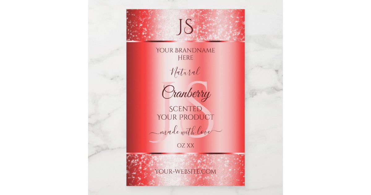 Chic Ruby Red Soft Glitter Product Labels Monogram | Zazzle