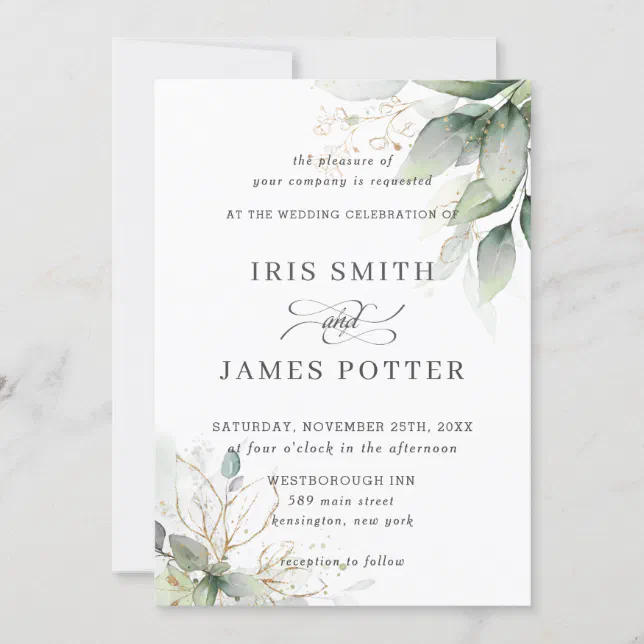 Chic Rustic Greenery Leafy Foliage Wedding Invitation | Zazzle