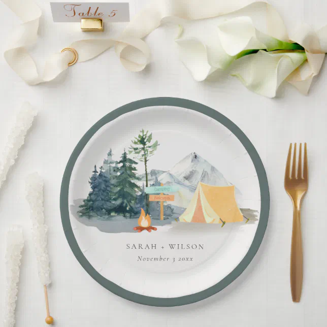 Chic Rustic Pine Woods Camping Mountain Wedding Paper Plates | Zazzle