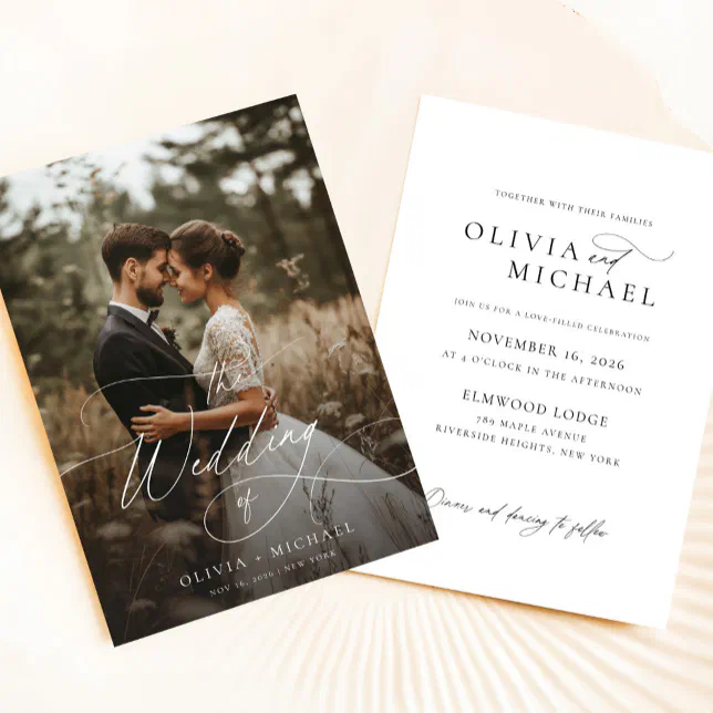 Chic Rustic Script Photo Wedding Invitation | Zazzle