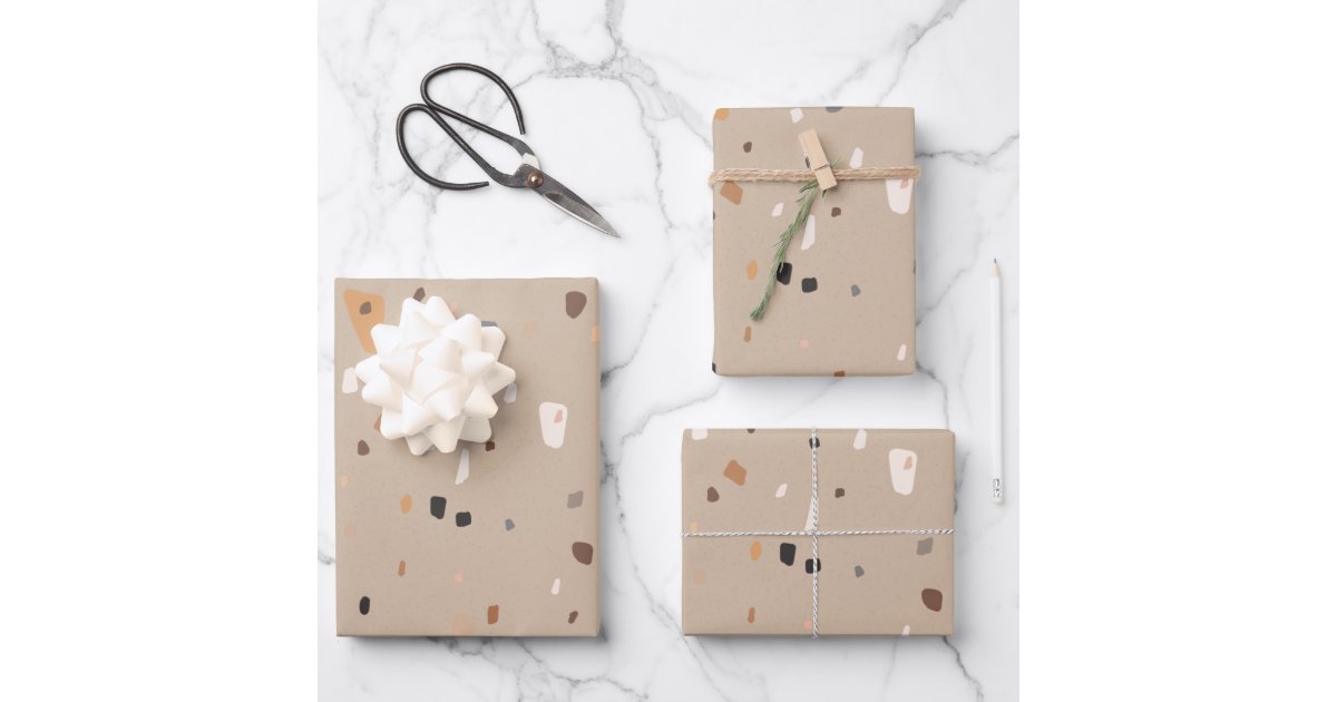 Chic rustic taupe terrazzo wrapping paper sheets | Zazzle