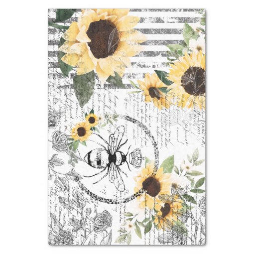 Chic Rustic Vintage Queen Honey Bee Sunflowers Tissue Paper | Zazzle