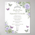 Chic Sage Purple Floral Quinceanera Bar Drink Menu Poster | Zazzle