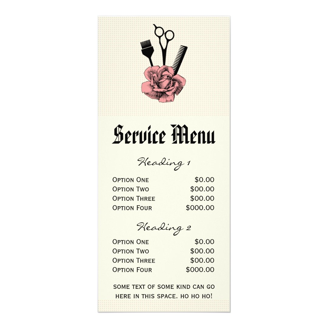 chic salon service menu mod pinkrose scissors hair | Zazzle